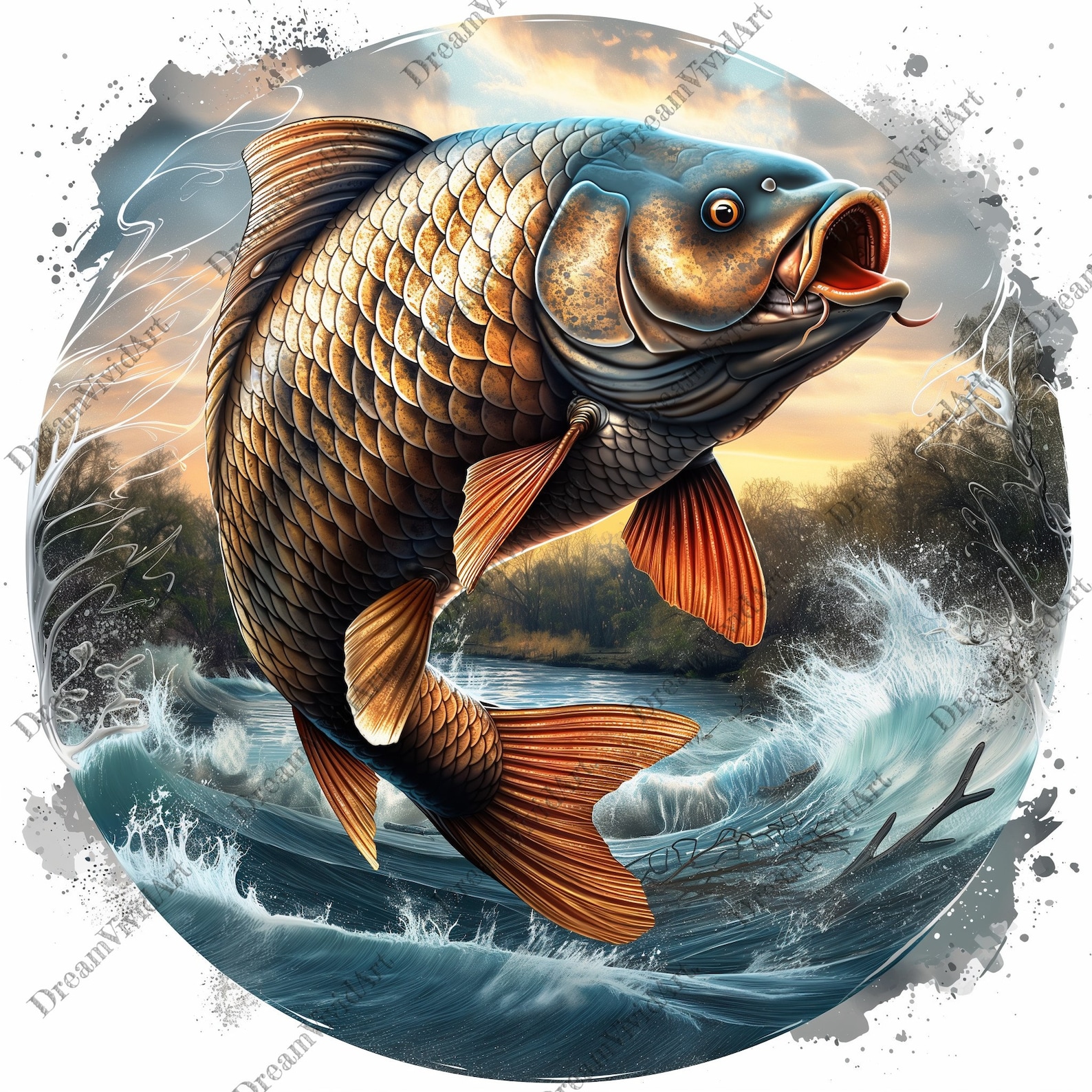6 Carp Fish Clipart, Carp Clipart PNG, Fishing, Digital Graphic ...