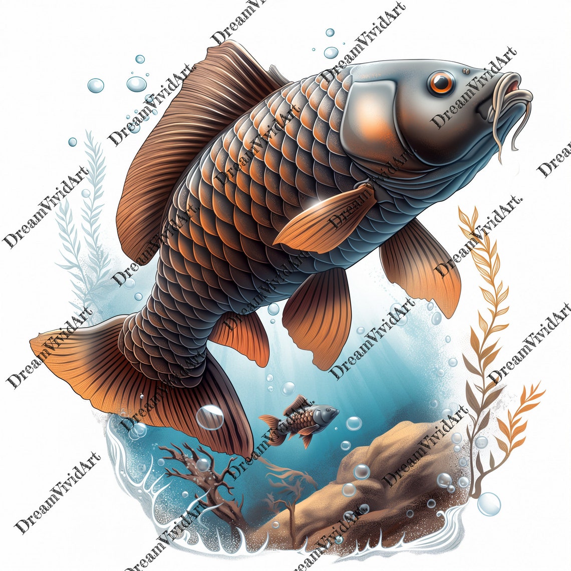 6 Carp Fish Clipart, Carp Clipart PNG, Fishing, Digital Graphic ...