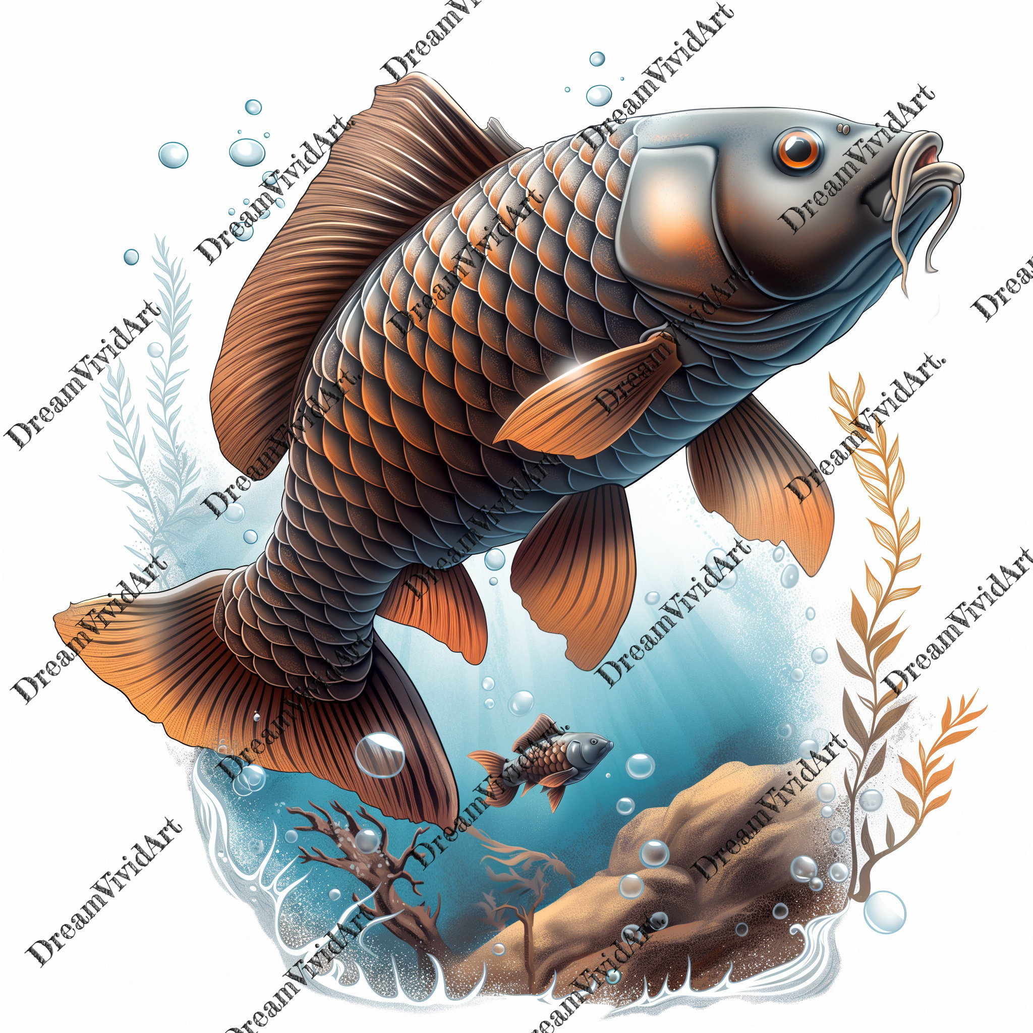 6 Carp Fish Clipart, Carp Clipart PNG, Fishing, Digital Graphic ...