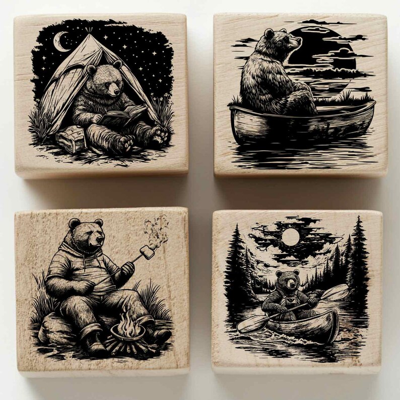 Bundle 4 Bear Camping Vector for Design on Wood, T-shirts, Slate ...