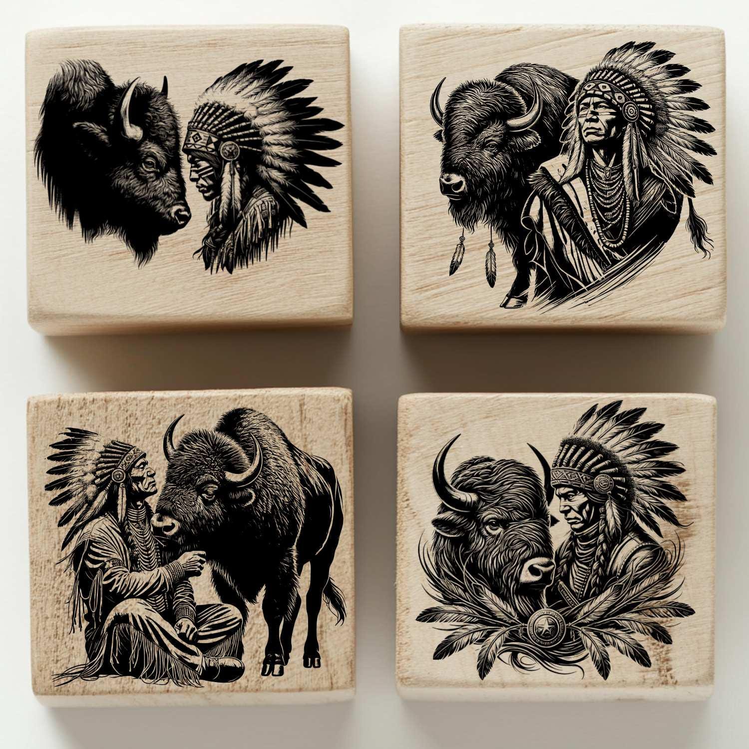 Bundle 4 Native American and Buffalo Vector for Design on Wood, T ...