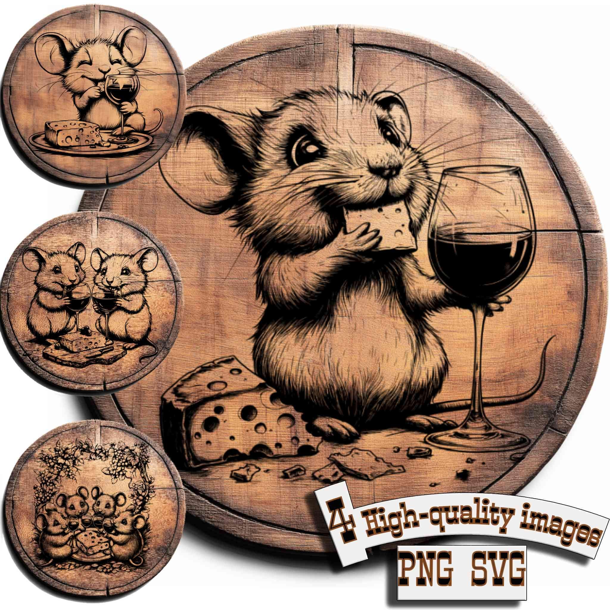 Bundle 4 Mouse Wine and Cheese Vector for Design on Wood, T-shirts ...