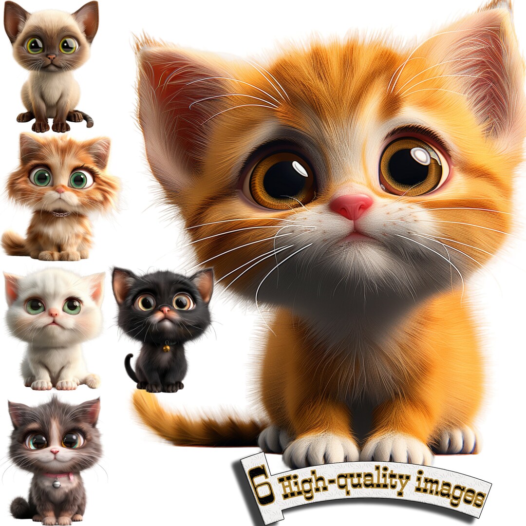 6 Cute Kitty Clipart, Cute Cat Clipart, Whimsical Cats Clip Art, Kawaii ...