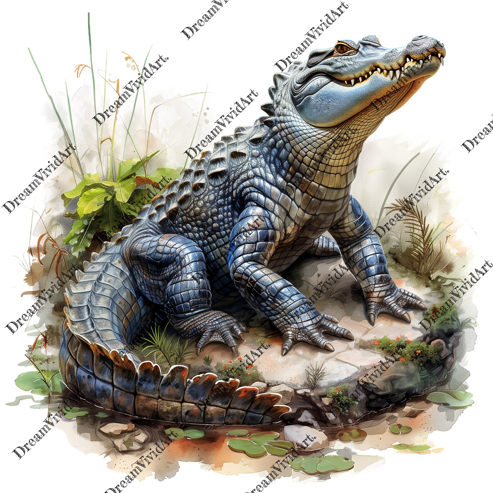 6 Crocodile in Swamp, Crocodile Watercolor, Crocodile Clipart, Digital ...