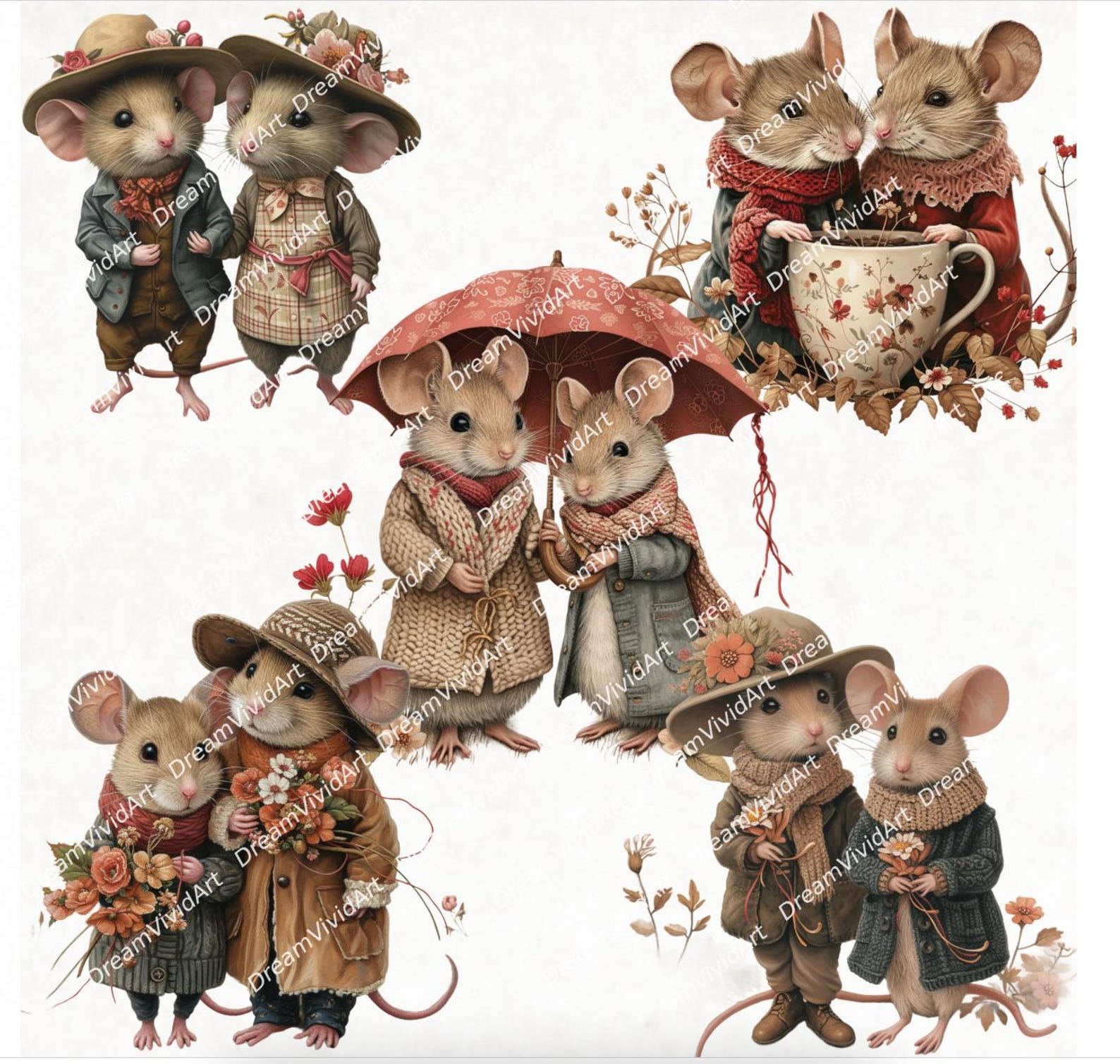 12 Mice Clipart Watercolor, Lovely Valentines Day, Mouse Couple ...