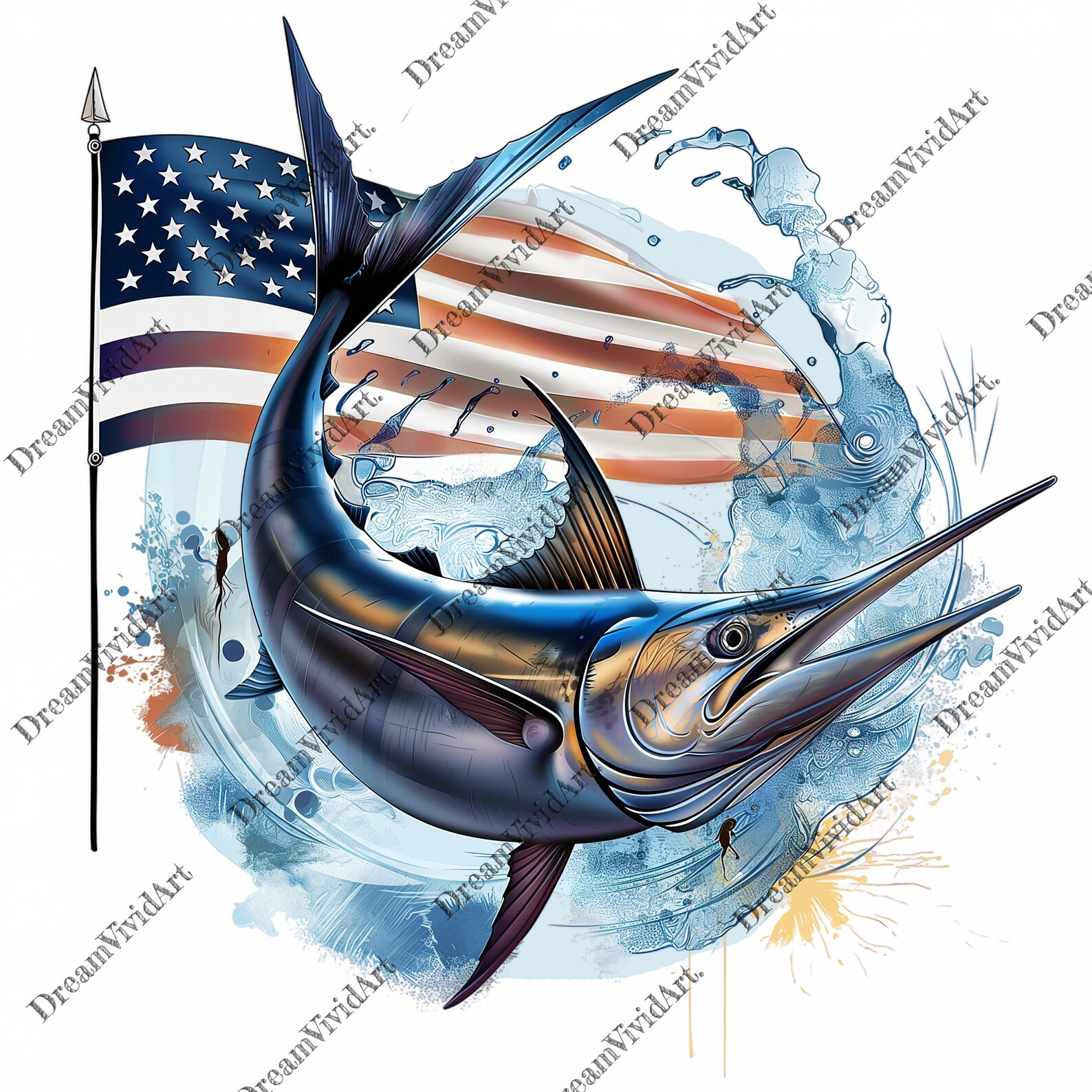 6 Marlin and Flag Clipart, Marlin Fish Clipart PNG, Fishing, Digital ...