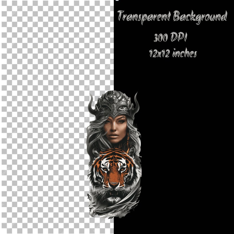 Viking Woman and Tiger Tattoo Design, Digital Clipart, Viking Woman ...