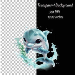 6 Adorable Baby Dolphin Clipart: 6 PNG Graphics for Ocean-themed ...