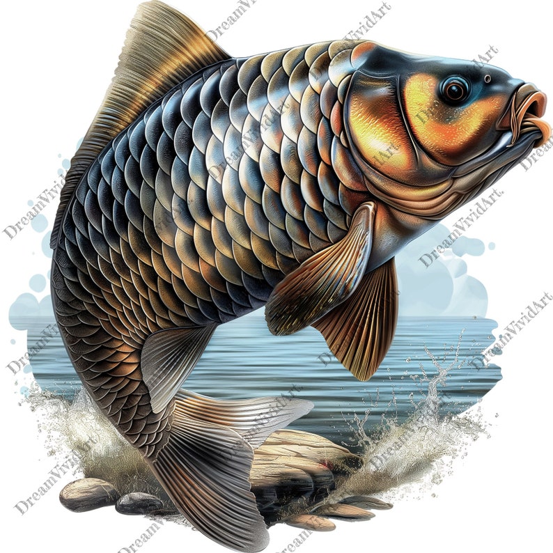 6 Carp Fish Clipart, Carp Clipart PNG, Fishing, Digital Graphic ...