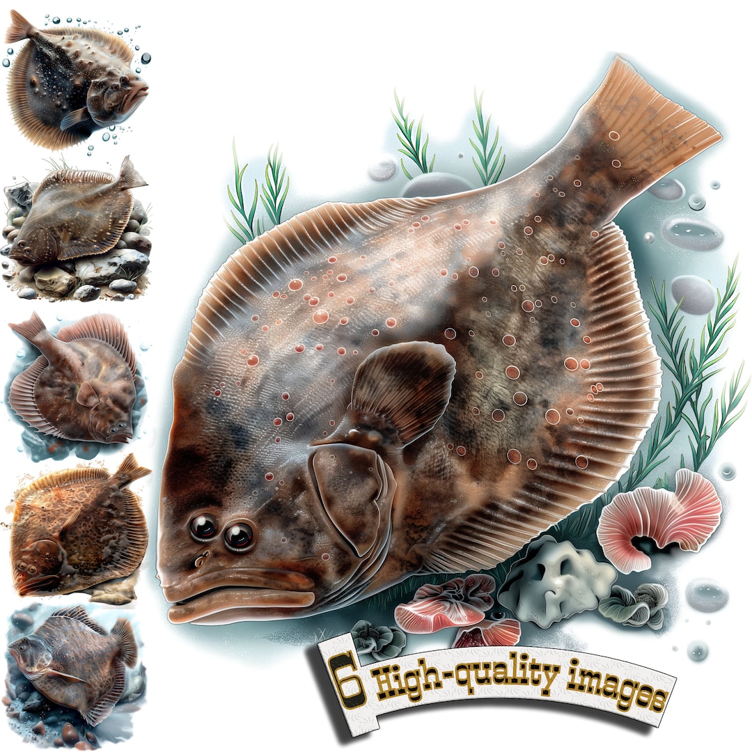 6 Flounder Fish Clipart, Flounder Clipart PNG, Fishing, Digital Graphic ...