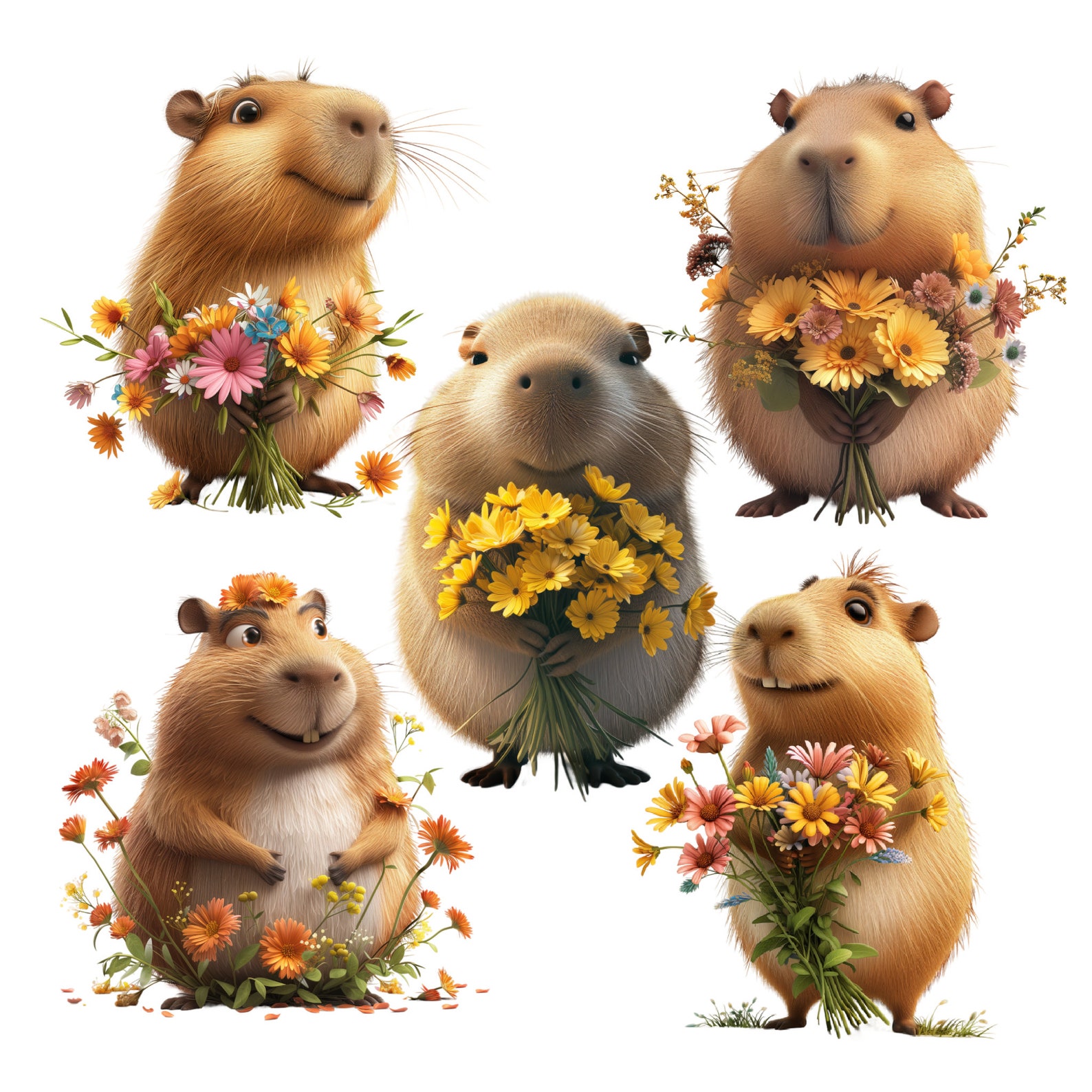 12 Happy Capybara Clipart, Cute Capybara PNG, Capybara Printable, Cute ...
