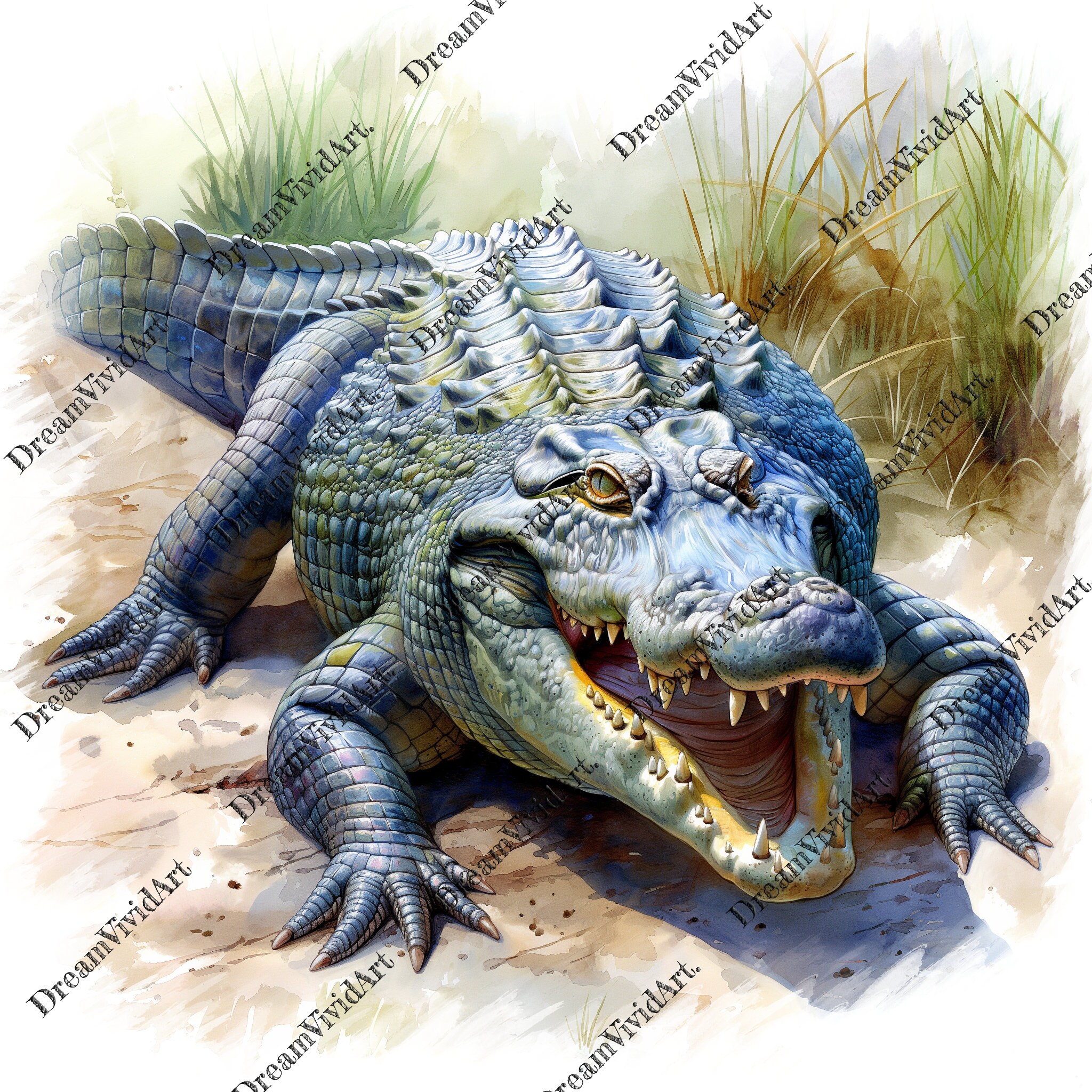 6 Crocodile in Swamp, Crocodile Watercolor, Crocodile Clipart, Digital ...
