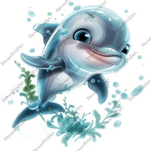 6 Adorable Baby Dolphin Clipart: 6 PNG Graphics for Ocean-themed ...