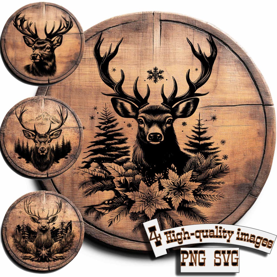 Bundle 4 Deer Vector for Design on Wood, T-shirts, Slate, Canvas, Mugs ...