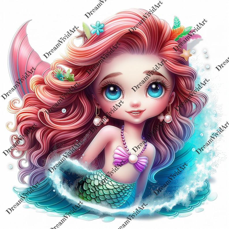 6 Cute Mermaids Clipart, Mermaid PNG, Digital Graphic, Instant Download ...