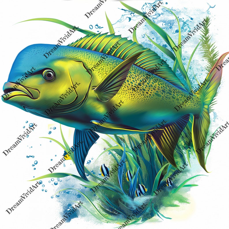 6 Mahi Mahi Fish Clipart, Mahi Mahi Clipart PNG, Fishing, Digital Graphic, Instant Download ...
