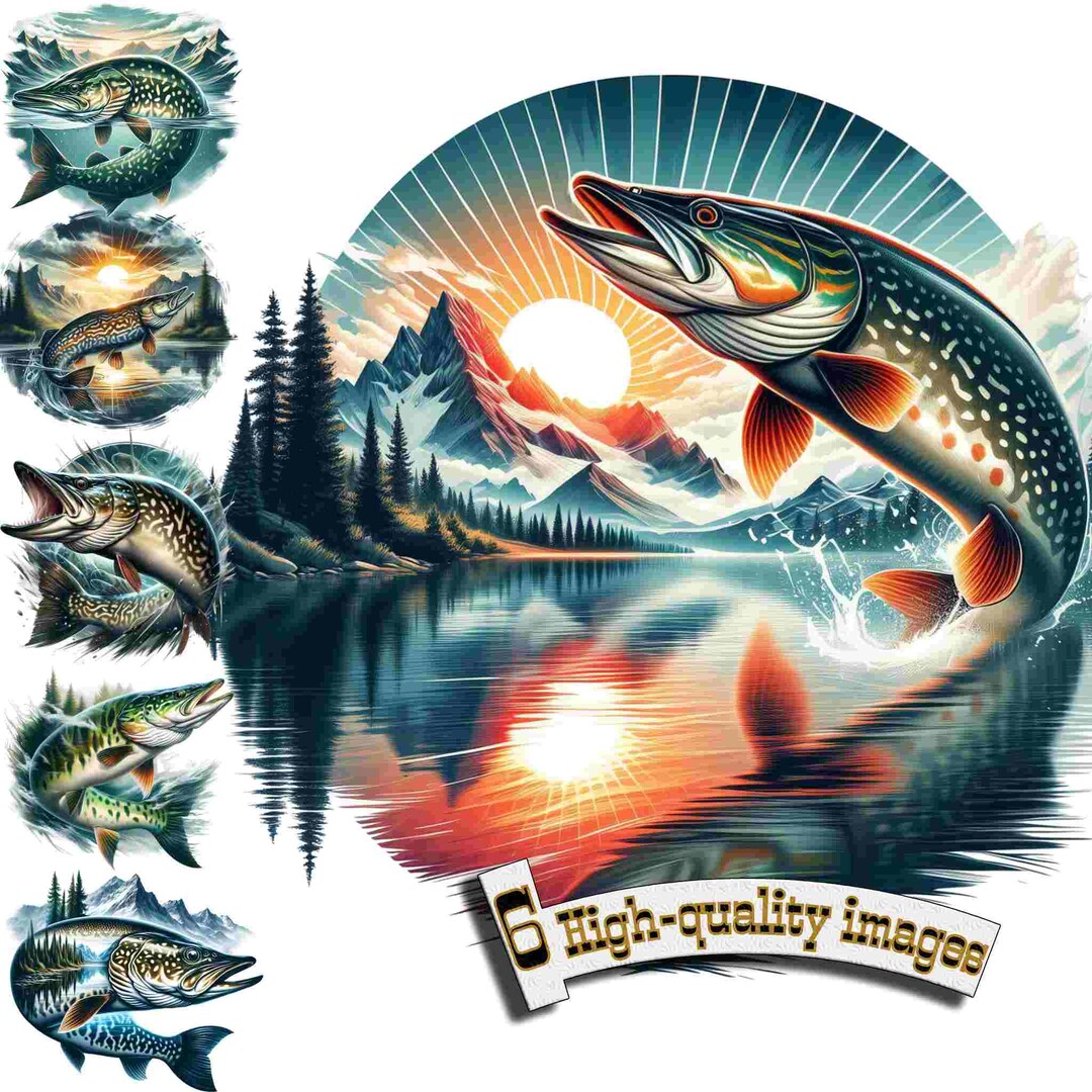 6 Pike Fish Clipart, Pike Clipart PNG, Fishing, Digital Graphic ...