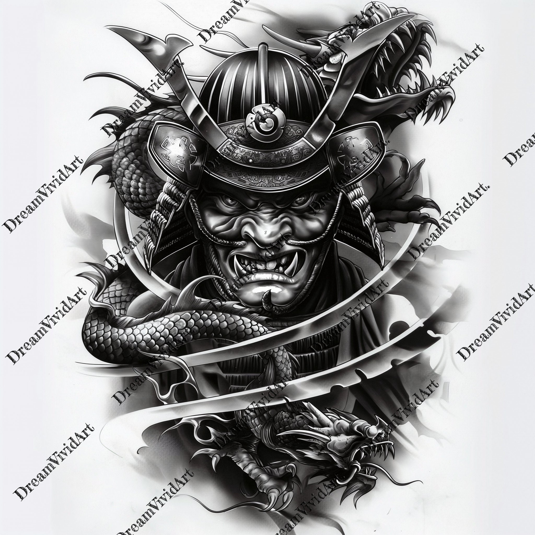 Samurai Tattoo Design, Digital Clipart, Samurai Clip Art, Tattoo ...