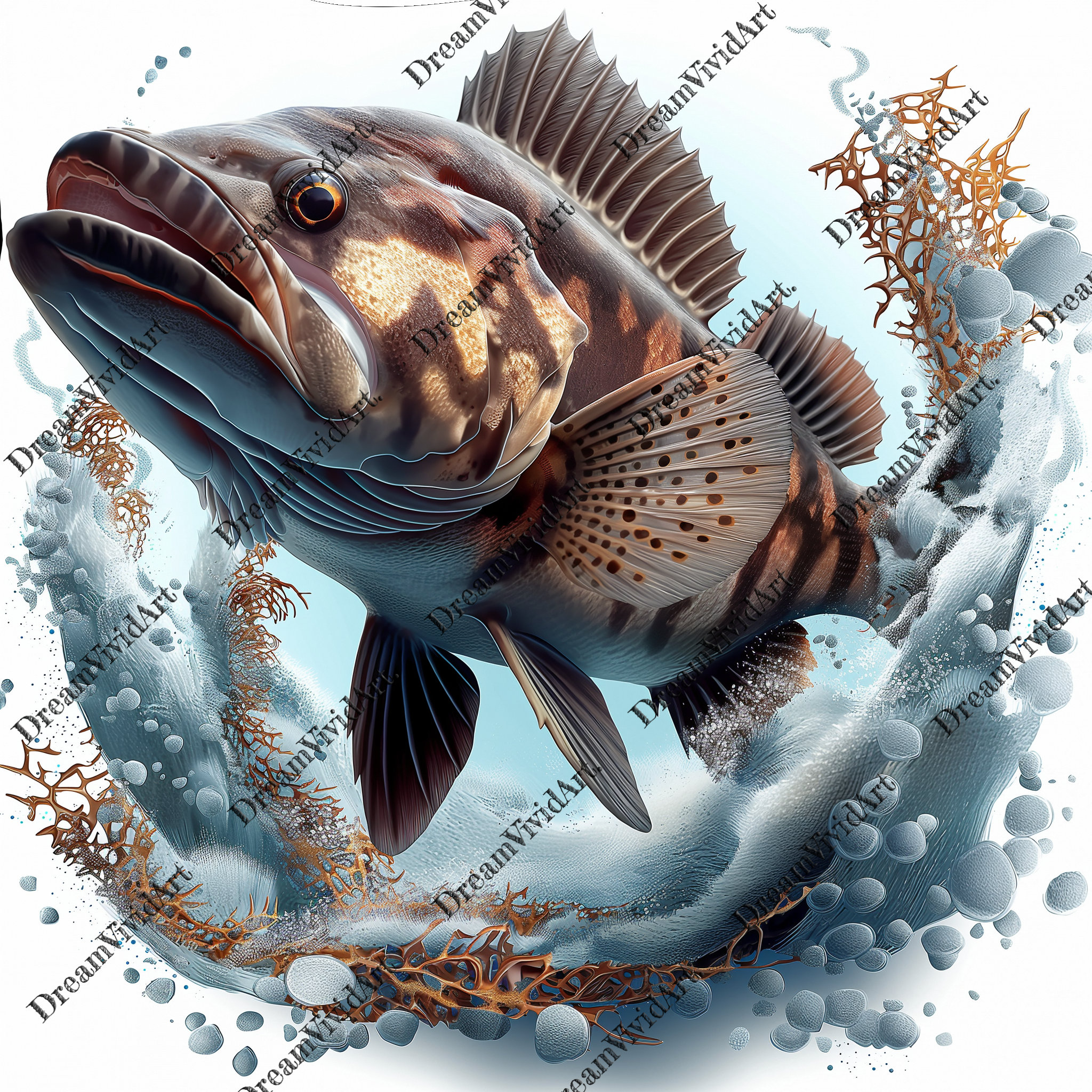 6 Grouper Fish Clipart, Grouper Fish Clipart PNG, Fishing, Digital ...