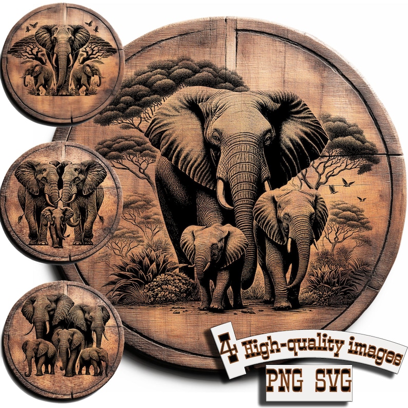 Bundle 4 Elephants Vector for Design on Wood, T-shirts, Slate, Canvas ...