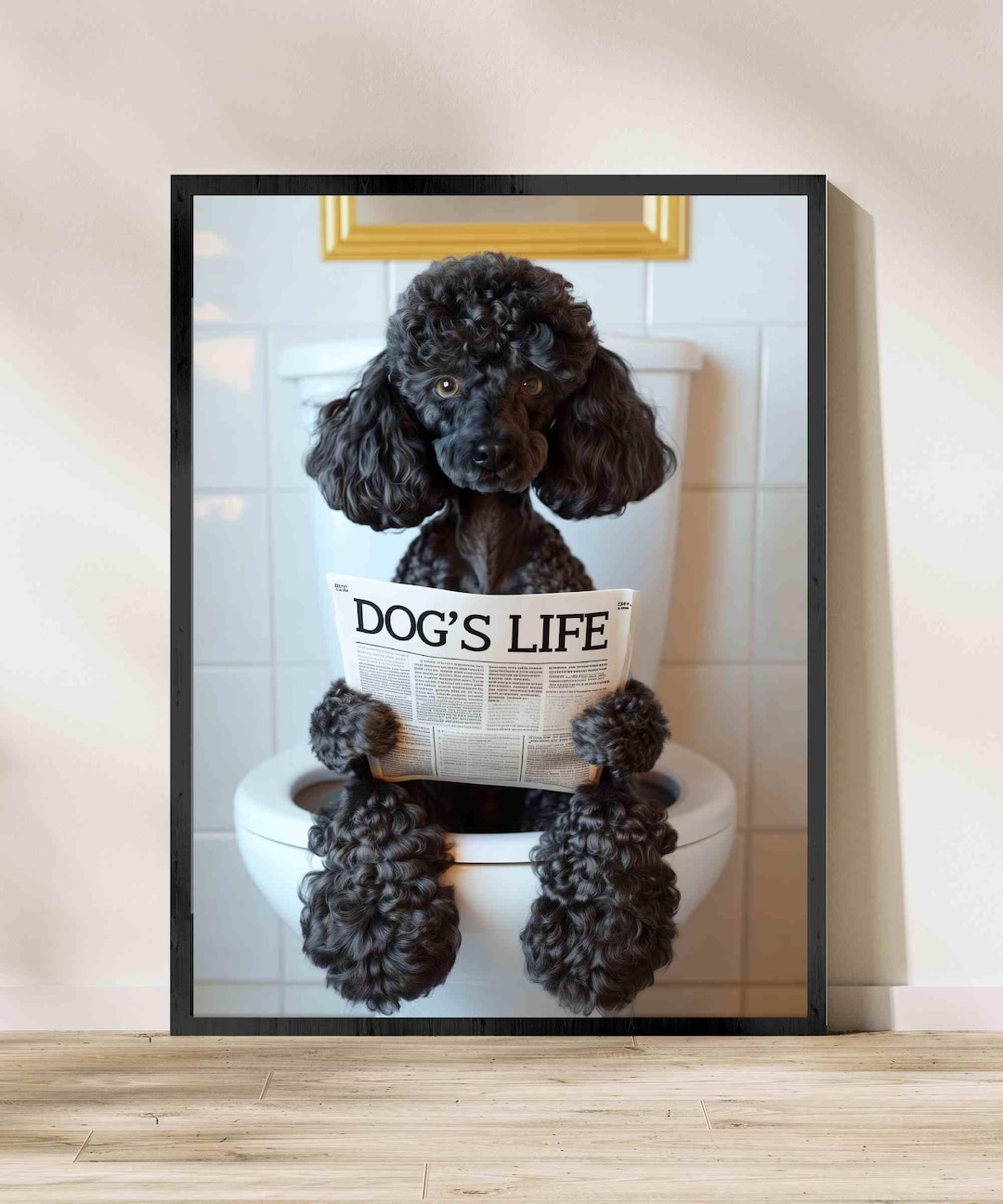 Black Poodle Wall Art, Funny Bathroom Decor, Black Poodle Dog in Toilet ...