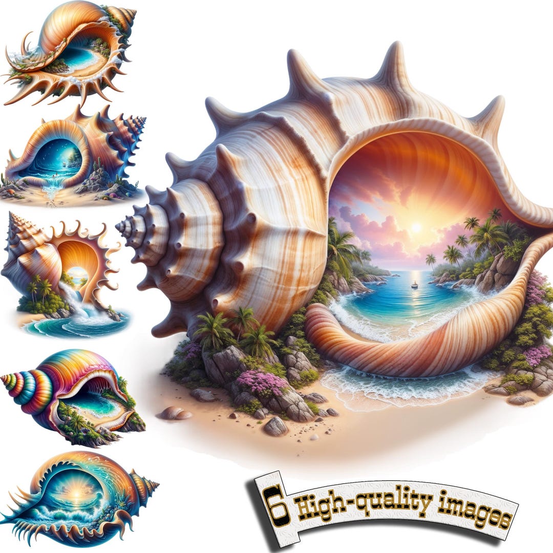 6 Seashell With Hidden Paradise Clipart, Seashell Clipart PNG, Fishing ...