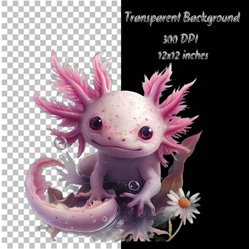Axolotl, Cute Axolotl Clipart, Axolotl PNG, Axolotl Daisy Flowers Water ...