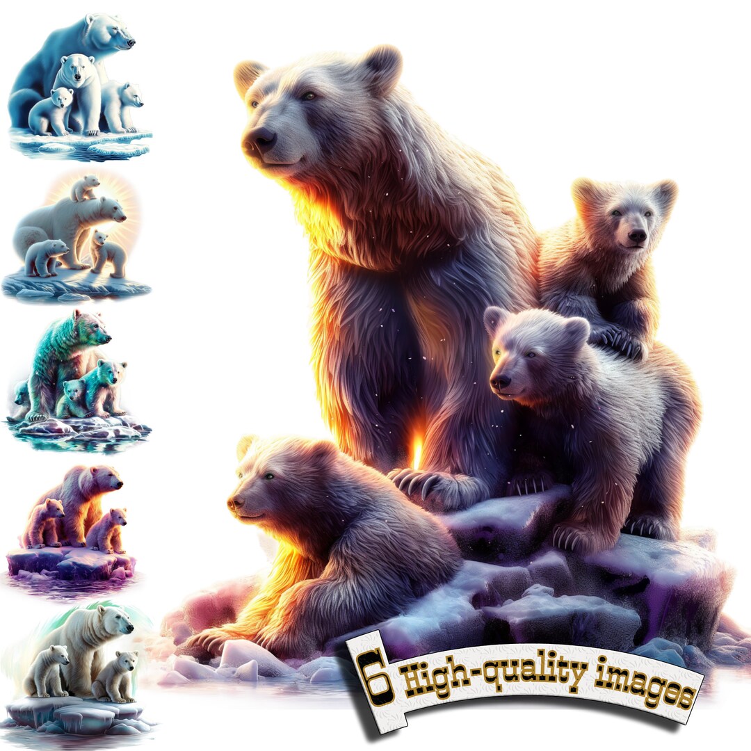 6 Polar Bear Digital Clipart PNG: Airbrushed White Arctic Animal ...