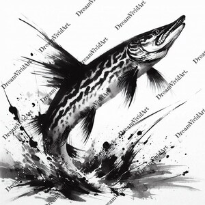 6 Pike Fish Clipart, Pike Ink Clipart PNG, Fishing, Digital Graphic ...