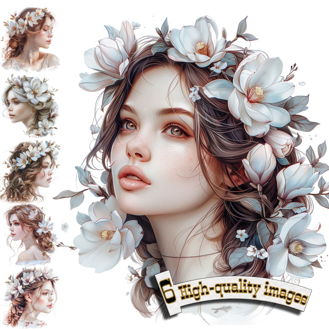 6 Magnolia Women Clipart, Watercolor Magnolia Women, High Quality PNG ...