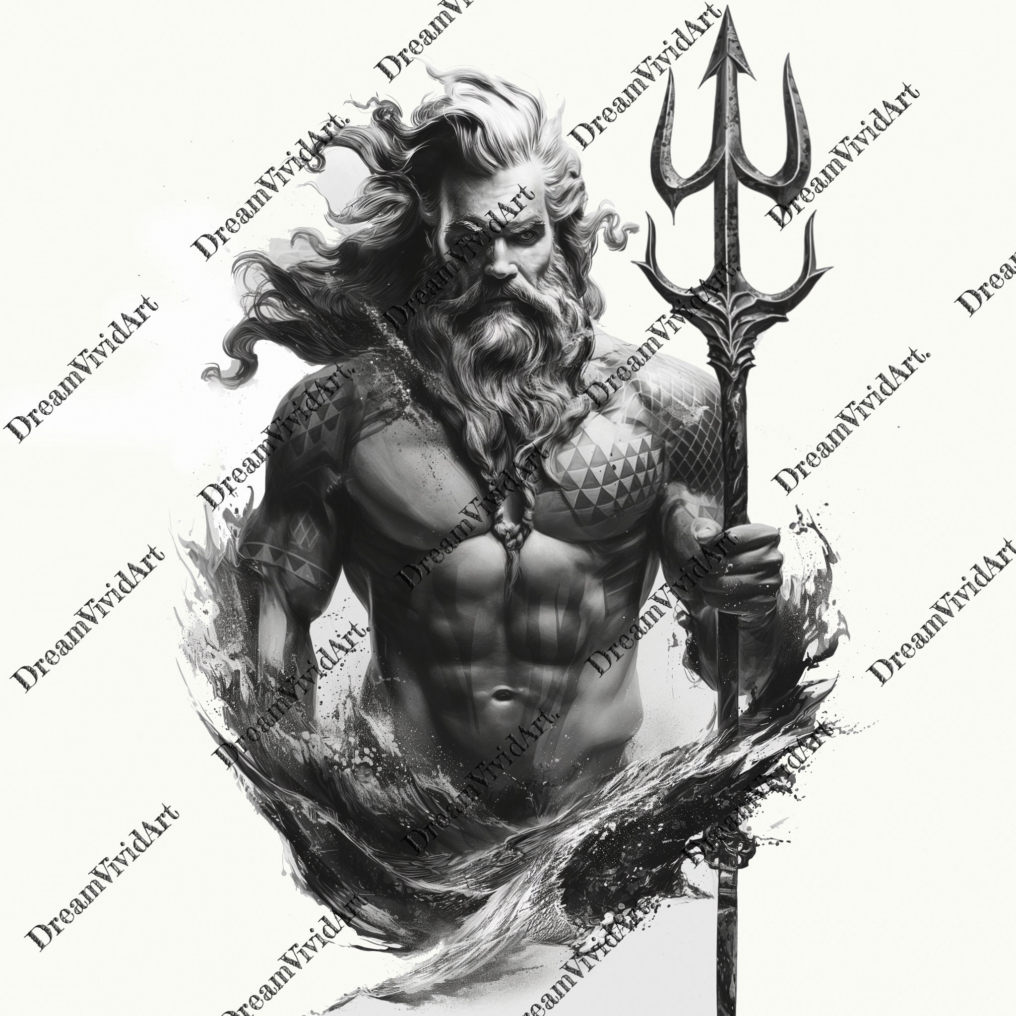 Poseidon Tattoo Design, Digital Clipart, Neptune Clip Art, Tattoo ...