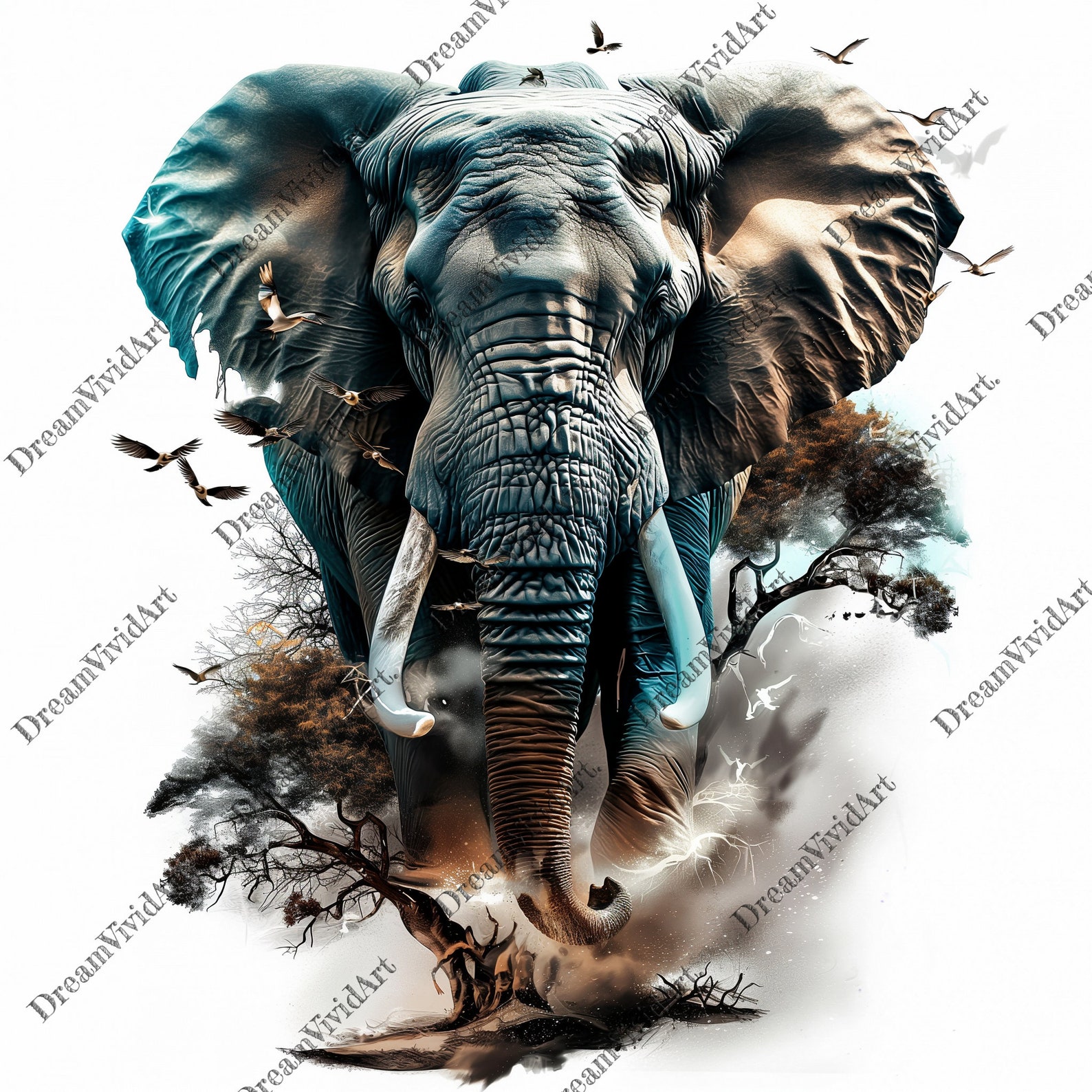 6 Grand Elephants, Elephants Clipart PNG, Digital Graphic, Instant ...