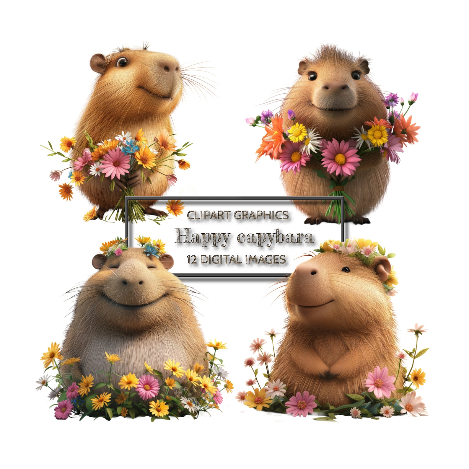 12 Happy Capybara Clipart, Cute Capybara PNG, Capybara Printable, Cute ...