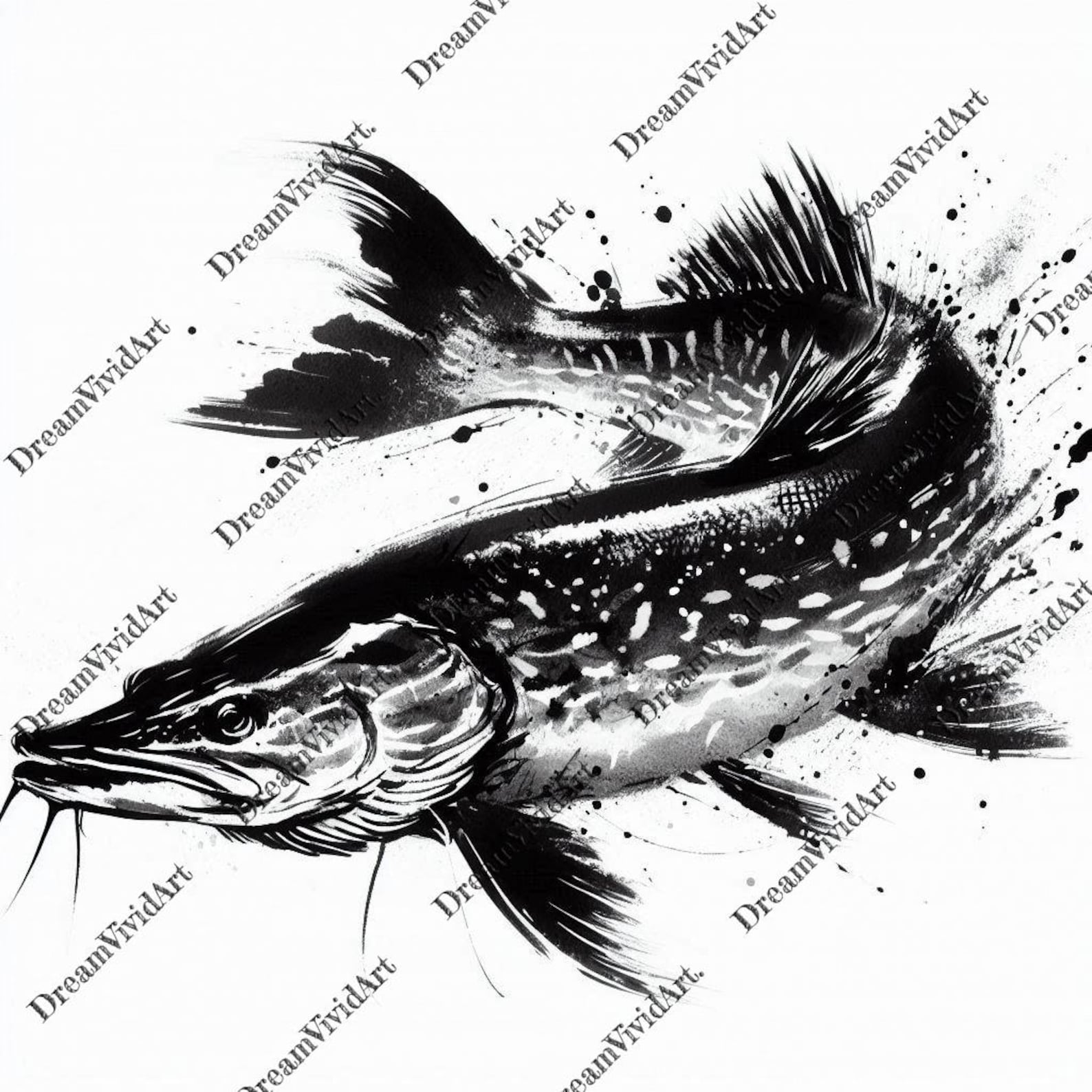6 Pike Fish Clipart, Pike Ink Clipart PNG, Fishing, Digital Graphic ...