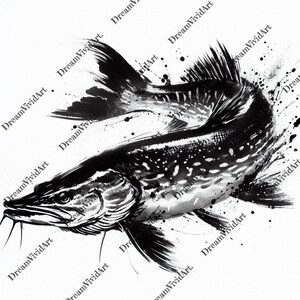 6 Pike Fish Clipart, Pike Ink Clipart PNG, Fishing, Digital Graphic ...