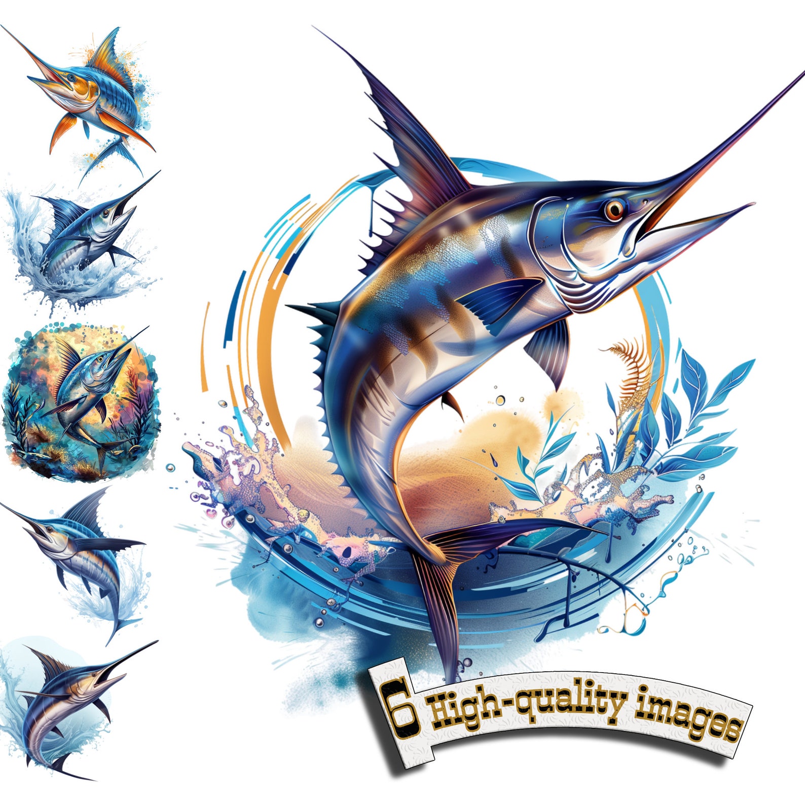 6 Marlin Fish Clipart, Marlin Fish Clipart PNG, Fishing, Digital ...