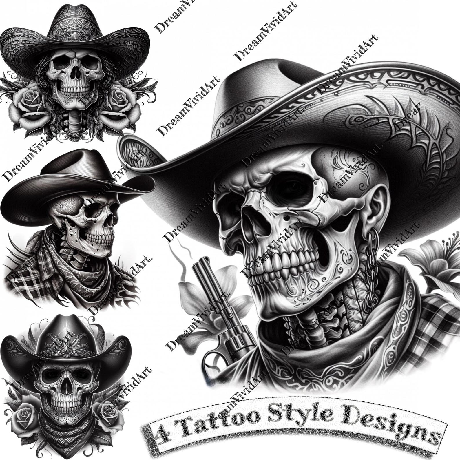 Skeleton Cowboy Tattoo Design, Digital Clipart, Mexican Skull Clip Art ...