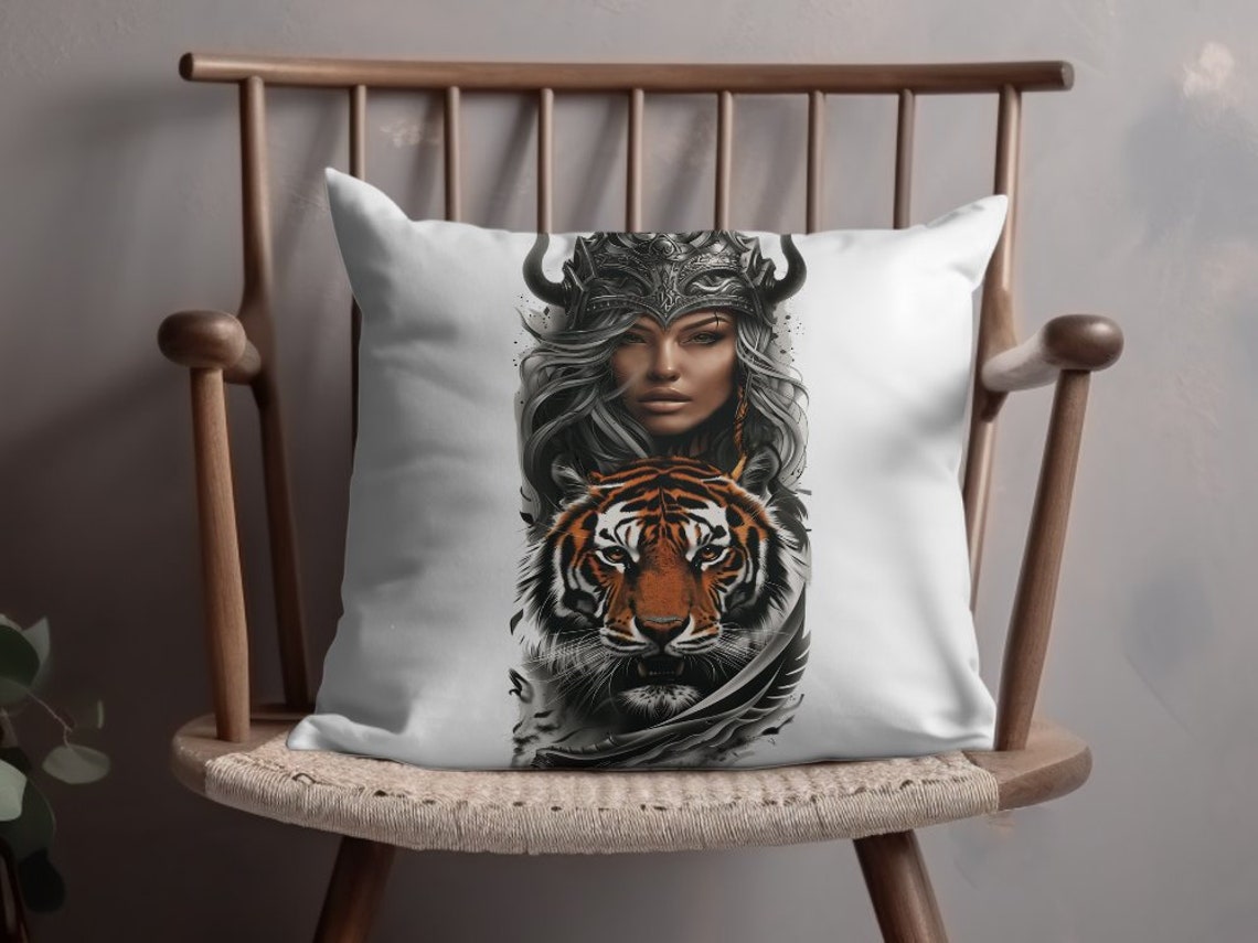 Viking Woman and Tiger Tattoo Design, Digital Clipart, Viking Woman ...
