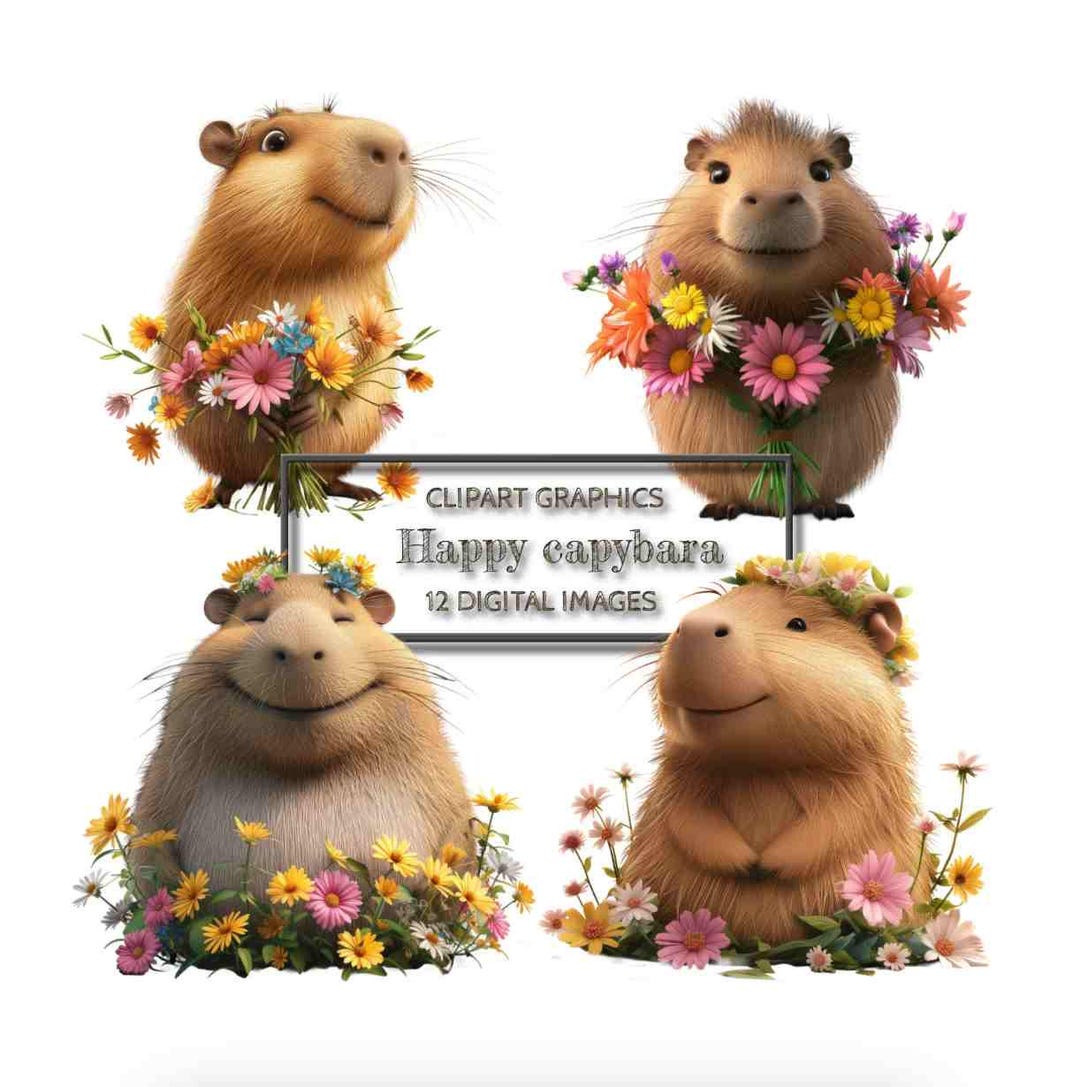 12 Happy Capybara Clipart, Cute Capybara PNG, Capybara Printable, Cute ...