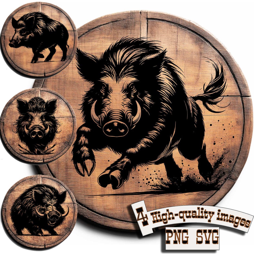 4 Wild Boar Vector Bundle: 4 Designs for Wood, T-shirts, Slate, Canvas ...