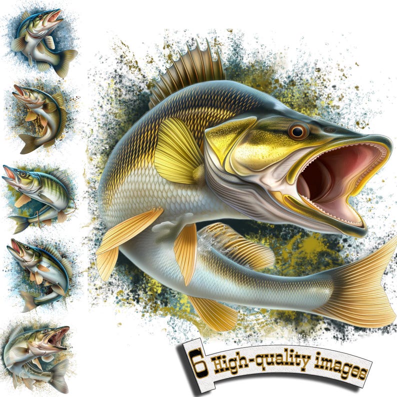 6 Zander Fish Clipart, Zander Clipart PNG, Fishing, Digital Graphic ...