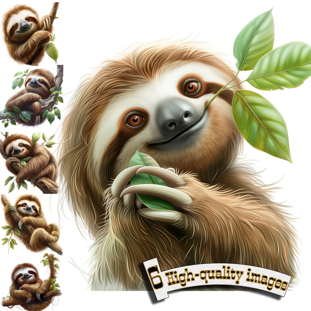 6 Сute Little Sloth, Sloth Clipart PNG, Digital Graphic, Instant ...
