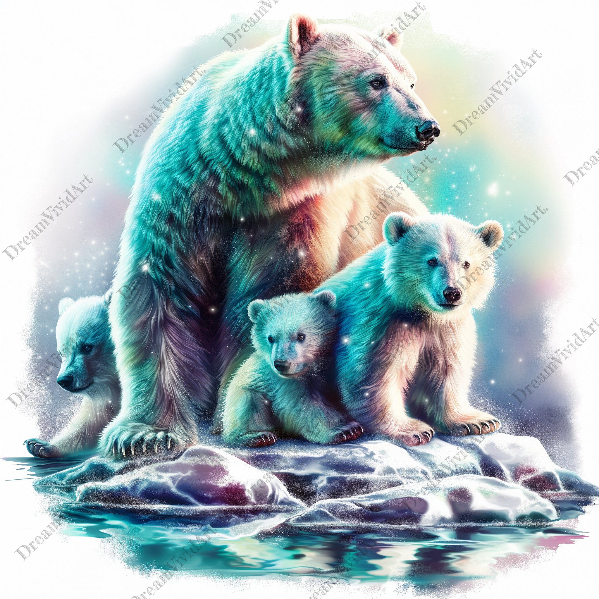 6 Polar Bear Digital Clipart PNG: Airbrushed White Arctic Animal ...