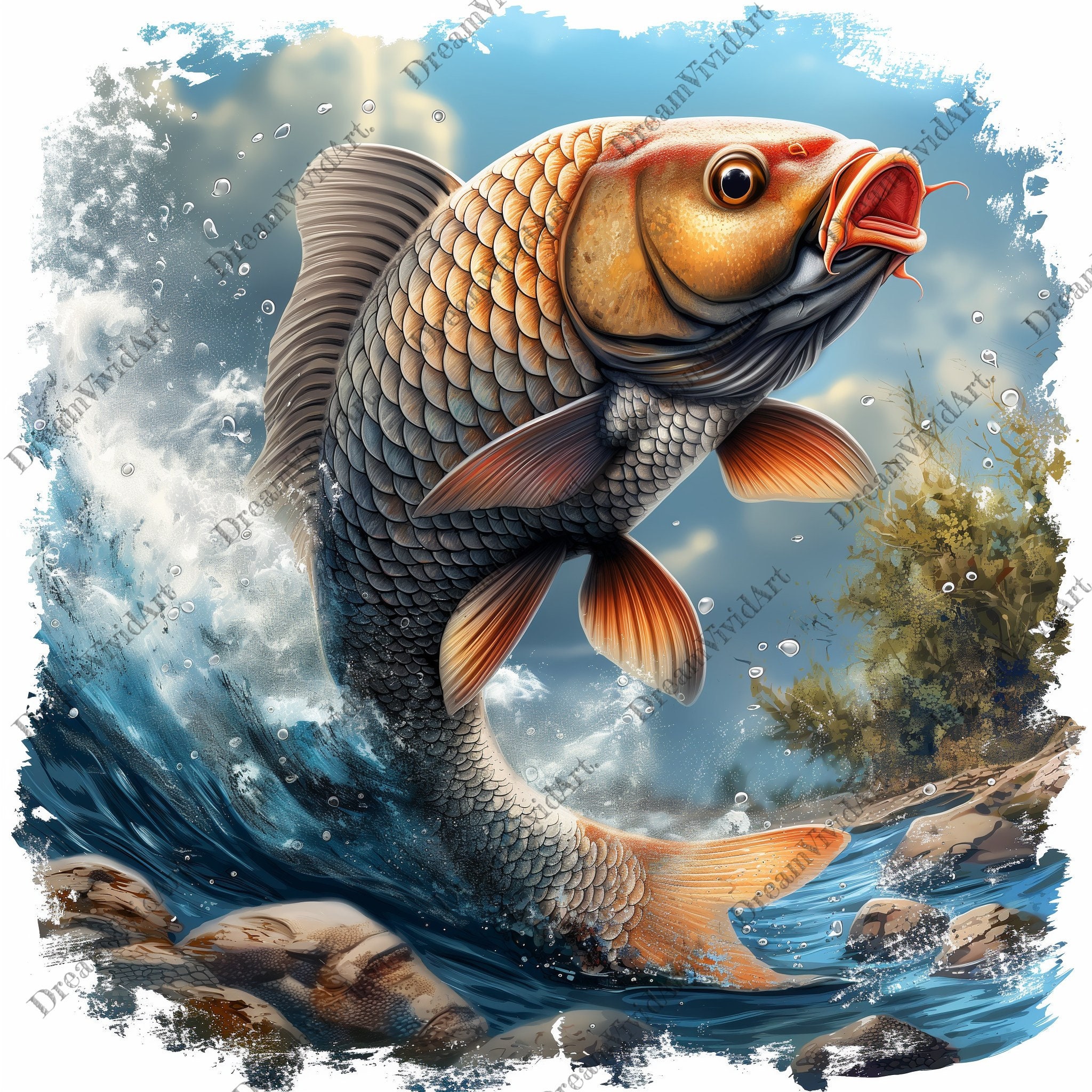 6 Carp Fish Clipart, Carp Clipart PNG, Fishing, Digital Graphic ...