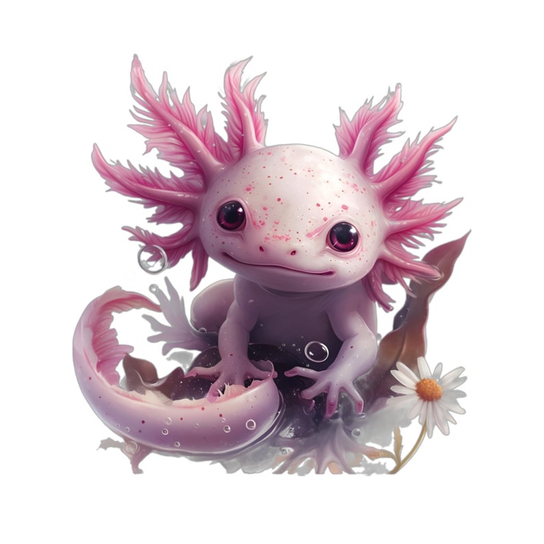 Axolotl, Cute Axolotl Clipart, Axolotl PNG, Axolotl Daisy Flowers Water ...