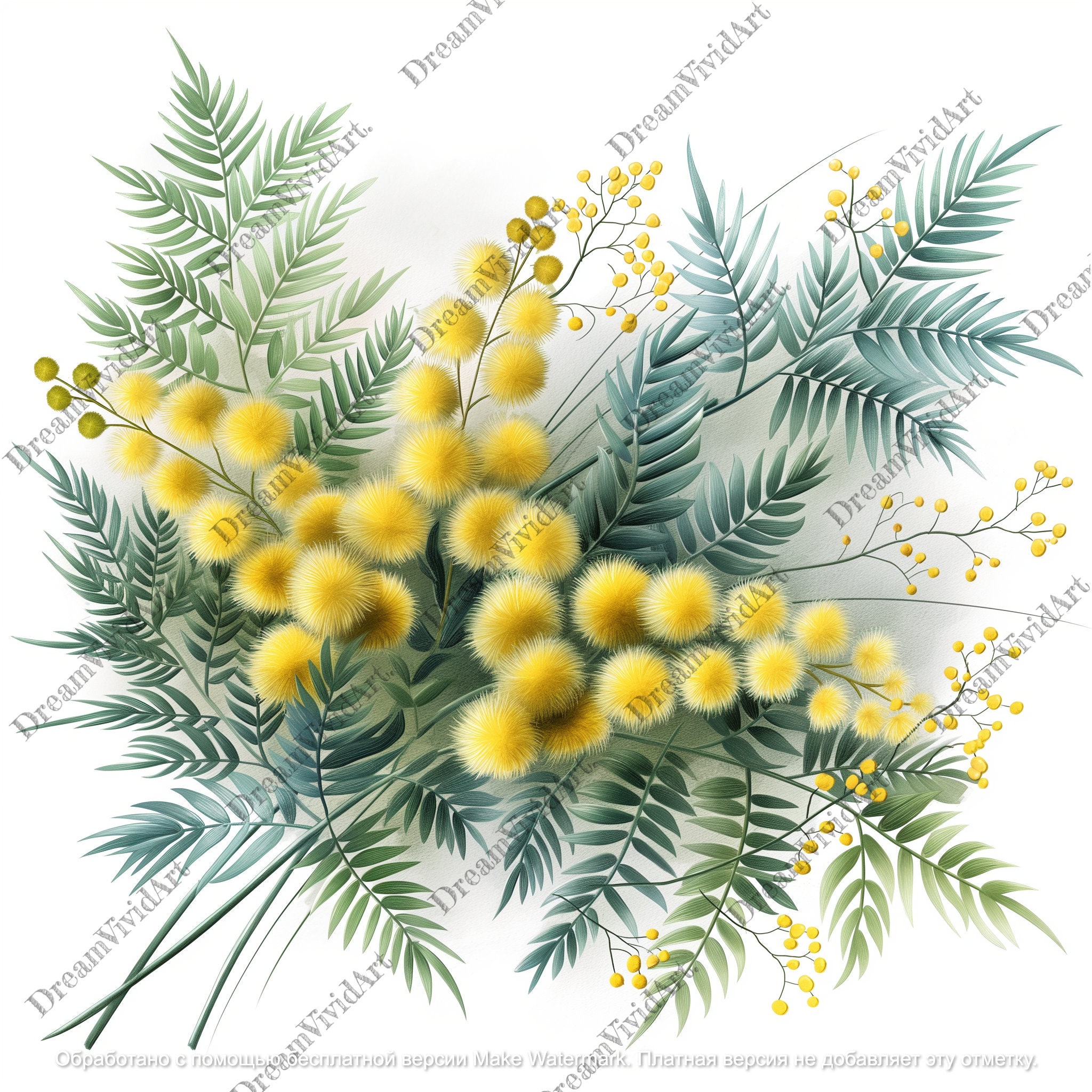 6 Mimosa Flower Clipart, Watercolor Flower, High Quality PNG - Digital ...
