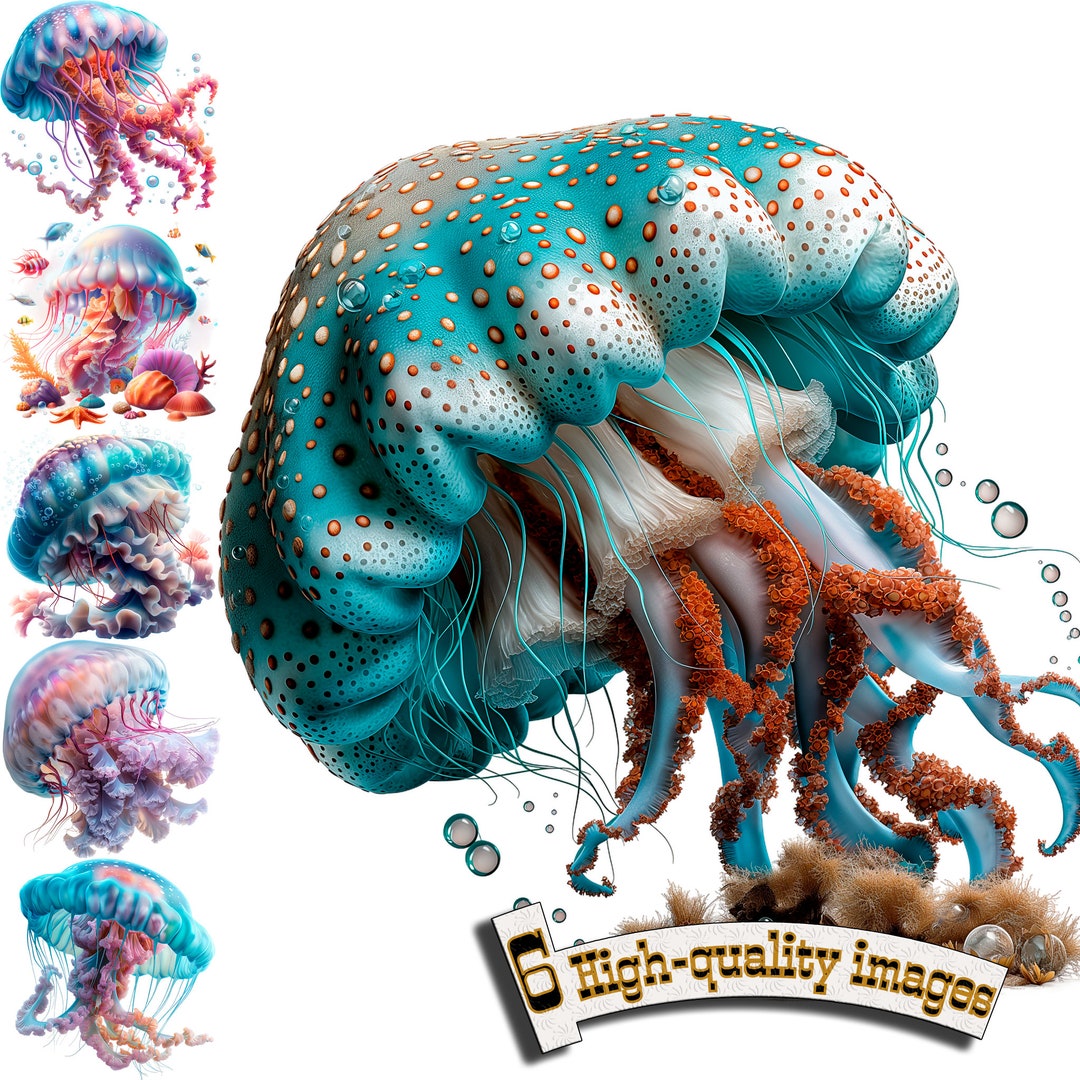 6 Jellyfish Clipart, Jellyfish PNG, Digital Graphic, Instant Download ...