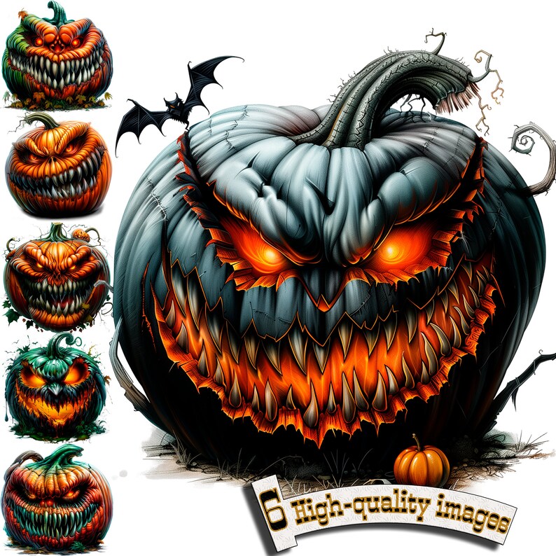 6 Halloween Pumpkins Clipart, Halloween Pumpkins Clipart, Whimsical ...