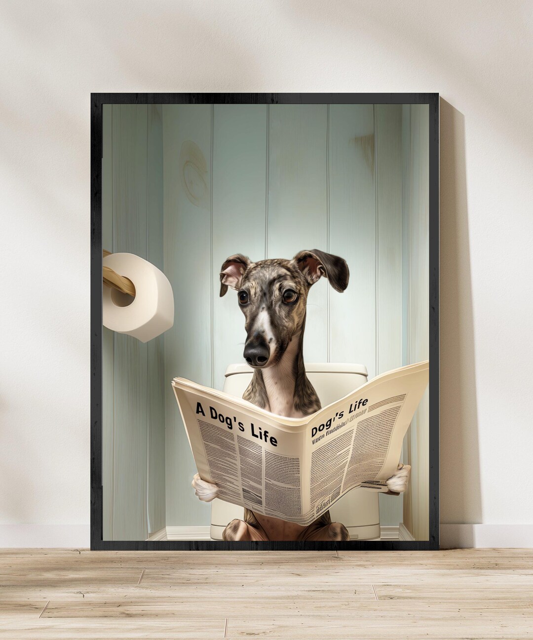 Whippet Wall Art, Bathroom Decor, Whippet Dog in Toilet, Animal in ...