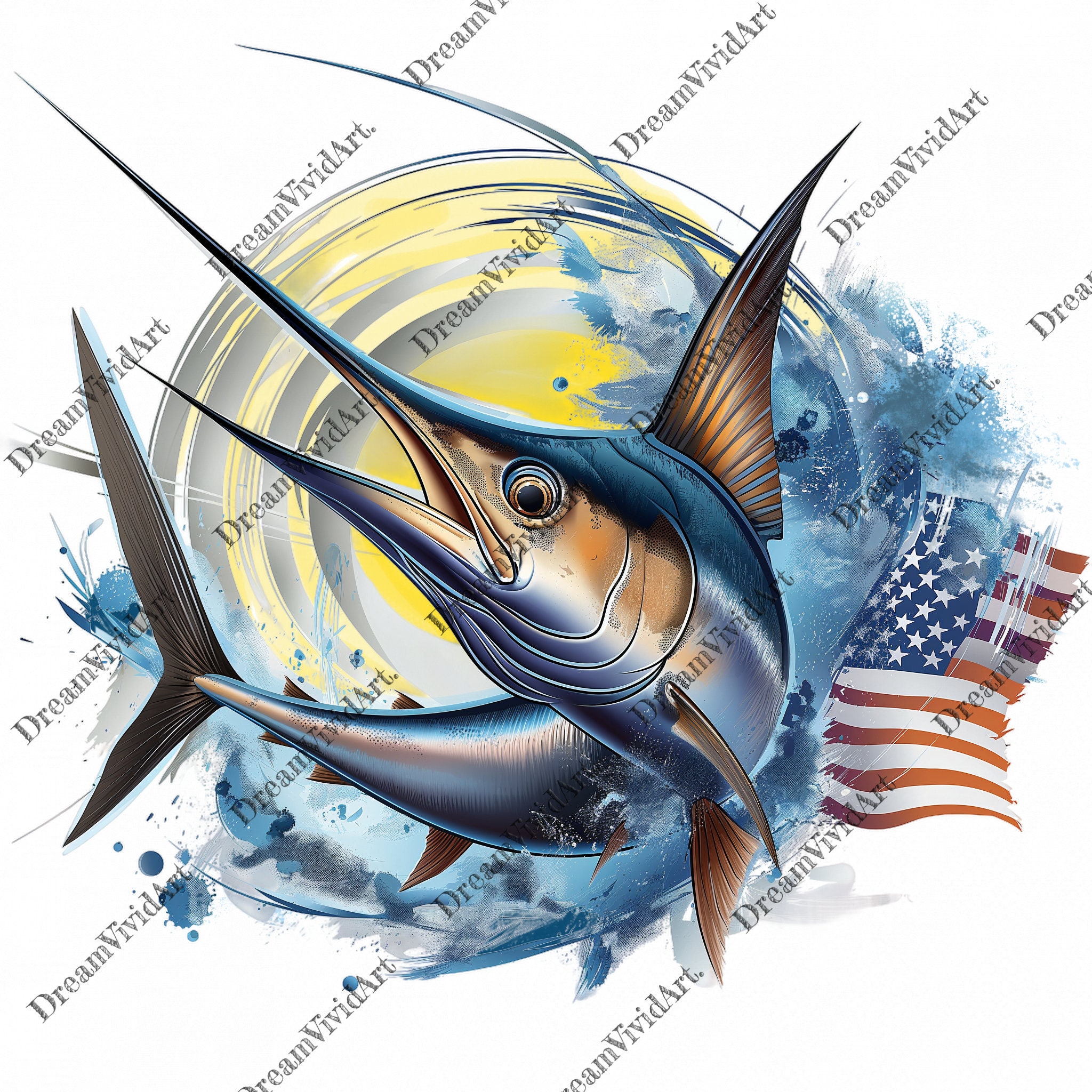 6 Marlin and Flag Clipart, Marlin Fish Clipart PNG, Fishing, Digital ...